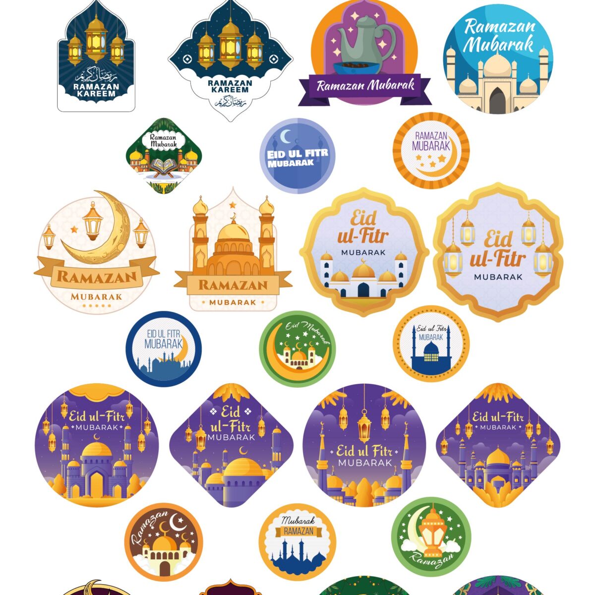 Eid & Ramazan Mubarak Stickers (Pack Of 5) - Yusufi Publishers